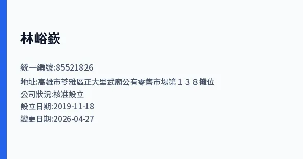 林峪嶔的照片-統編 85521826(高雄市) 公司登記資料與營業項目詳細圖表