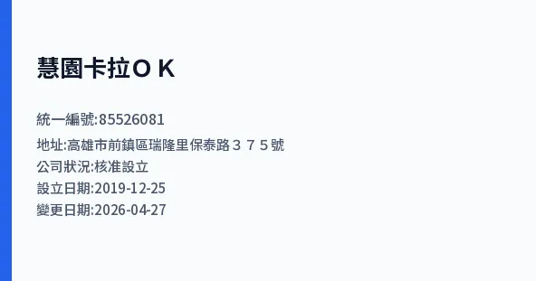 慧園卡拉OK的照片-統編 85526081(高雄市) 公司登記資料與營業項目詳細圖表