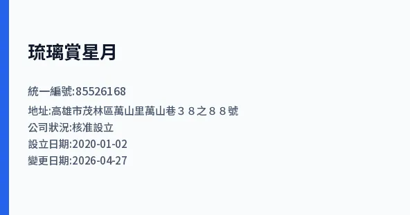 琉璃賞星月的照片-統編 85526168(高雄市) 公司登記資料與營業項目詳細圖表