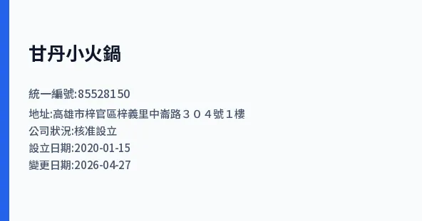 甘丹小火鍋的照片-統編 85528150(高雄市) 公司登記資料與營業項目詳細圖表