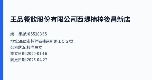 王品餐飲股份有限公司西堤楠梓後昌新店的照片-統編 85528335(高雄市) 公司登記資料與營業項目詳細圖表