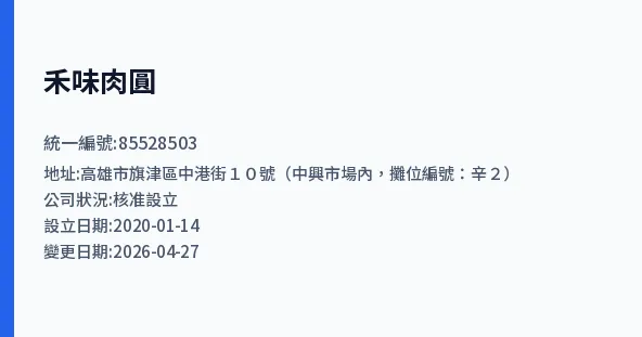 禾味肉圓的照片-統編 85528503(高雄市) 公司登記資料與營業項目詳細圖表