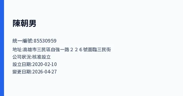 陳朝男的照片-統編 85530959(高雄市) 公司登記資料與營業項目詳細圖表
