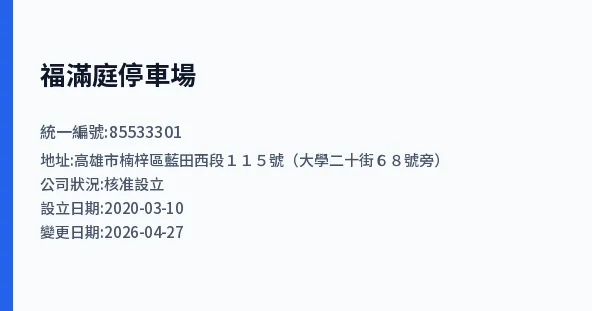 福滿庭停車場的照片-統編 85533301(高雄市) 公司登記資料與營業項目詳細圖表