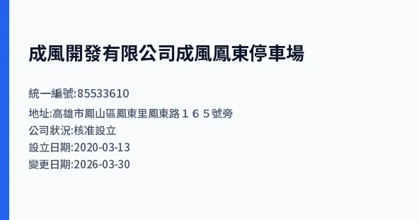 成風開發有限公司成風鳳東停車場的照片-統編 85533610(高雄市) 公司登記資料與營業項目詳細圖表