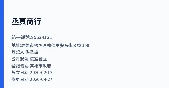 丞真商行的照片-統編 85534131(高雄市) 公司登記資料與營業項目詳細圖表