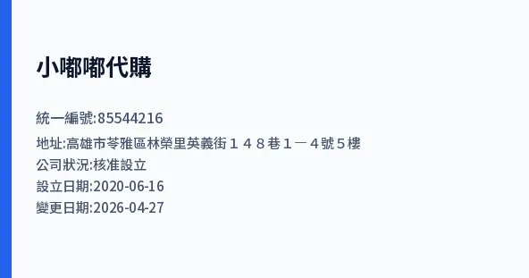 小嘟嘟代購的照片-統編 85544216(高雄市) 公司登記資料與營業項目詳細圖表