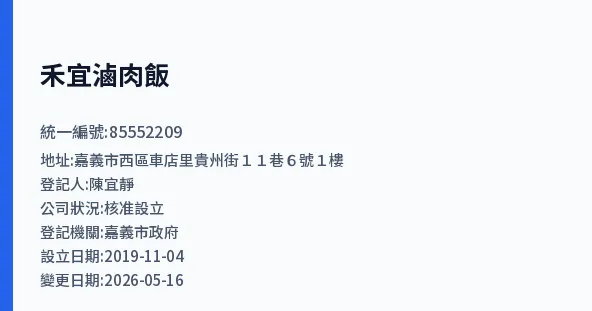 禾宜滷肉飯的照片-統編 85552209(嘉義市) 公司登記資料與營業項目詳細圖表