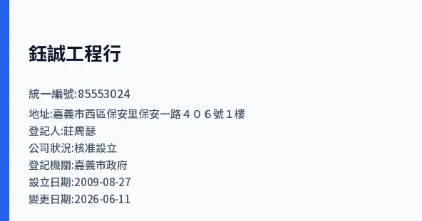 鈺誠工程行的照片-統編 85553024(嘉義市) 公司登記資料與營業項目詳細圖表
