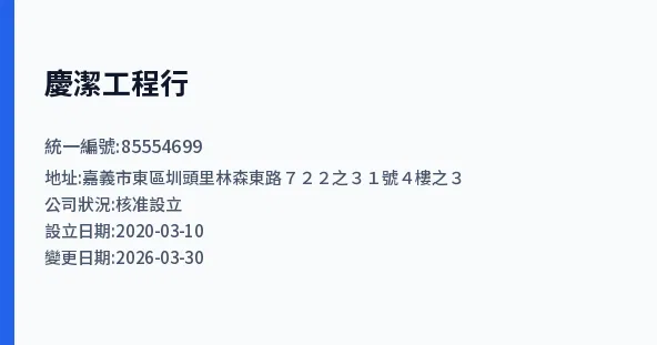 慶潔工程行的照片-統編 85554699(嘉義市) 公司登記資料與營業項目詳細圖表
