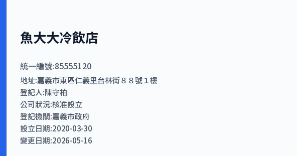 魚大大冷飲店的照片-統編 85555120(嘉義市) 公司登記資料與營業項目詳細圖表