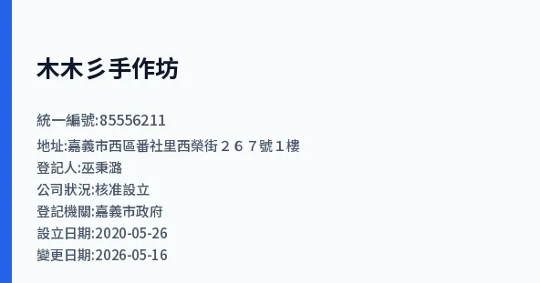 木木彡手作坊的照片-統編 85556211(嘉義市) 公司登記資料與營業項目詳細圖表