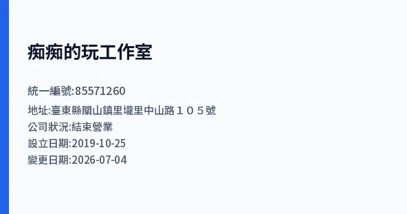 痴痴的玩工作室的照片-統編 85571260(臺東縣) 公司登記資料與營業項目詳細圖表