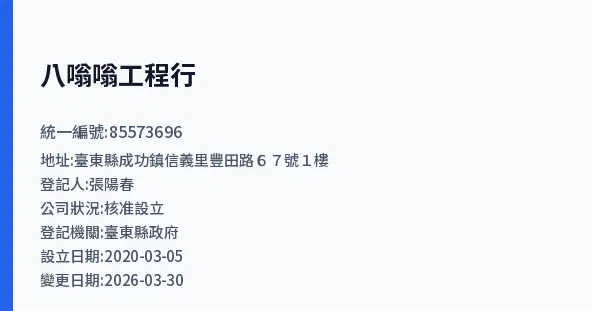 八嗡嗡工程行的照片-統編 85573696(臺東縣) 公司登記資料與營業項目詳細圖表
