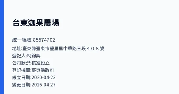 台東迦果農場的照片-統編 85574702(臺東縣) 公司登記資料與營業項目詳細圖表