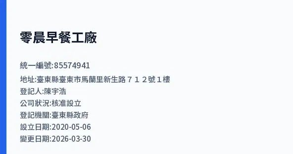 零晨早餐工廠的照片-統編 85574941(臺東縣) 公司登記資料與營業項目詳細圖表