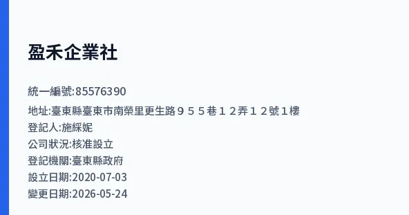 盈禾企業社的照片-統編 85576390(臺東縣) 公司登記資料與營業項目詳細圖表