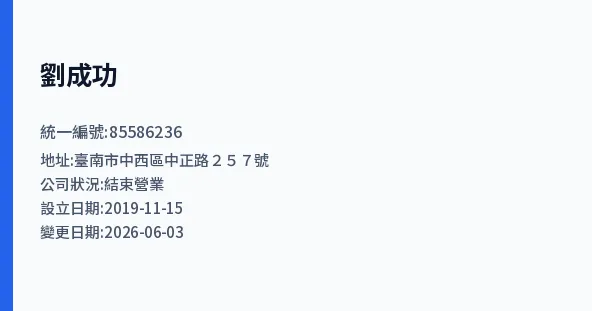 劉成功的照片-統編 85586236(臺南市) 公司登記資料與營業項目詳細圖表