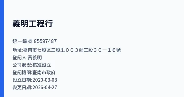 義明工程行的照片-統編 85597487(臺南市) 公司登記資料與營業項目詳細圖表