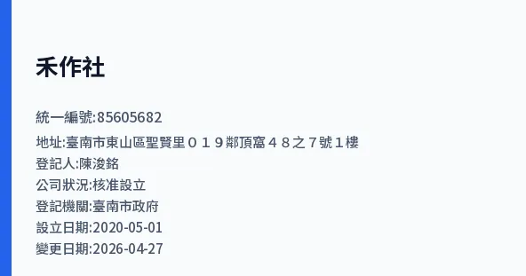 禾作社的照片-統編 85605682(臺南市) 公司登記資料與營業項目詳細圖表