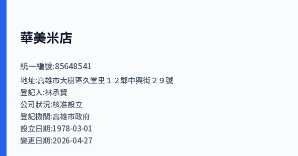 華美米店的照片-統編 85648541(高雄市) 公司登記資料與營業項目詳細圖表
