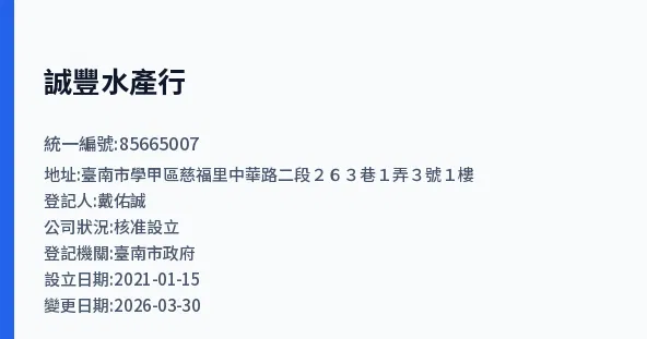 誠豐水產行的照片-統編 85665007(臺南市) 公司登記資料與營業項目詳細圖表