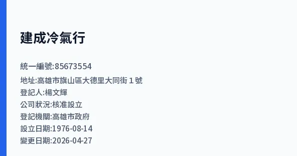 建成冷氣行的照片-統編 85673554(高雄市) 公司登記資料與營業項目詳細圖表