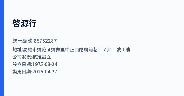 啓源行的照片-統編 85732287(高雄市) 公司登記資料與營業項目詳細圖表