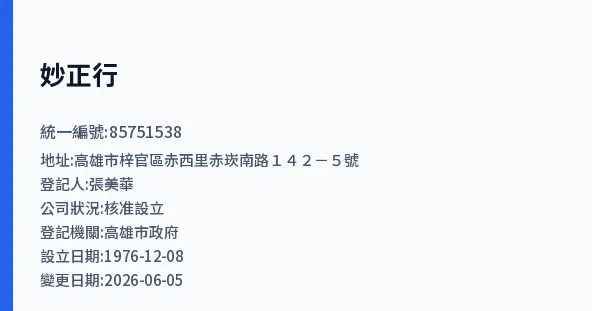 妙正行的照片-統編 85751538(高雄市) 公司登記資料與營業項目詳細圖表