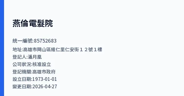 燕倫電髮院的照片-統編 85752683(高雄市) 公司登記資料與營業項目詳細圖表
