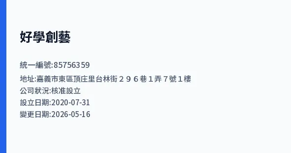 好學創藝的照片-統編 85756359(嘉義市) 公司登記資料與營業項目詳細圖表