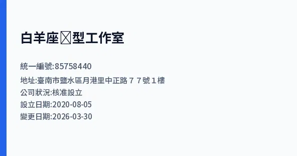 白羊座髪型工作室的照片-統編 85758440(臺南市) 公司登記資料與營業項目詳細圖表