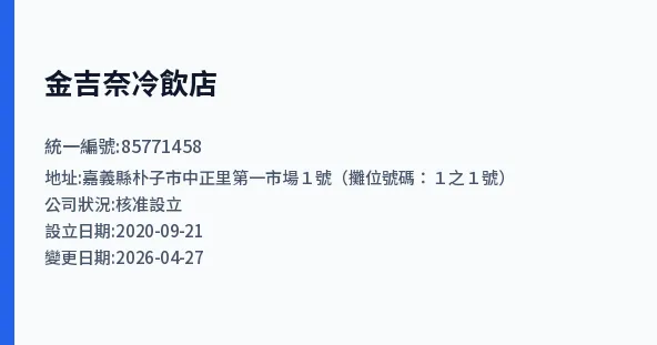 金吉奈冷飲店的照片-統編 85771458(嘉義縣) 公司登記資料與營業項目詳細圖表