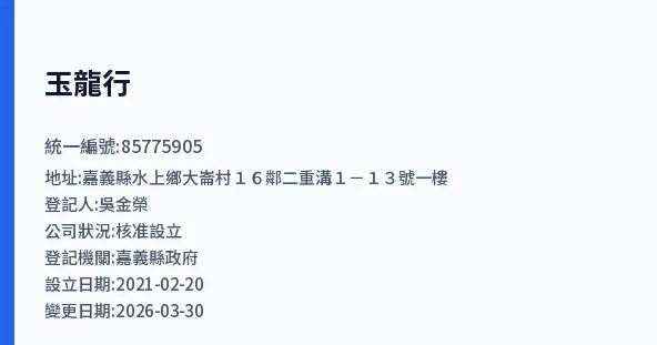 玉龍行的照片-統編 85775905(嘉義縣) 公司登記資料與營業項目詳細圖表
