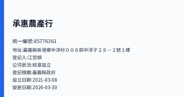 承惠農產行的照片-統編 85776361(嘉義縣) 公司登記資料與營業項目詳細圖表