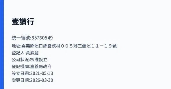壹讚行的照片-統編 85780549(嘉義縣) 公司登記資料與營業項目詳細圖表