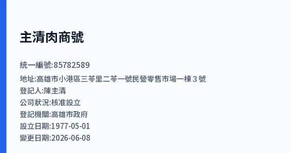 主清肉商號的照片-統編 85782589(高雄市) 公司登記資料與營業項目詳細圖表