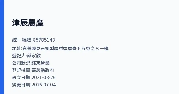 津辰農產的照片-統編 85785143(嘉義縣) 公司登記資料與營業項目詳細圖表