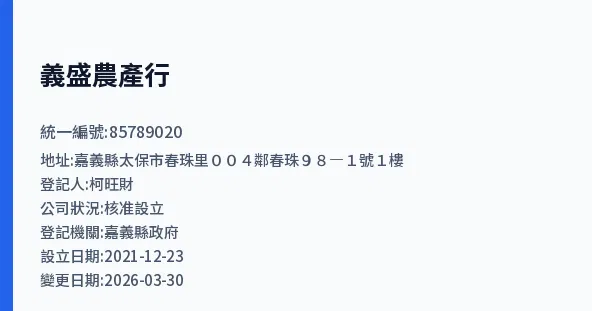 義盛農產行的照片-統編 85789020(嘉義縣) 公司登記資料與營業項目詳細圖表