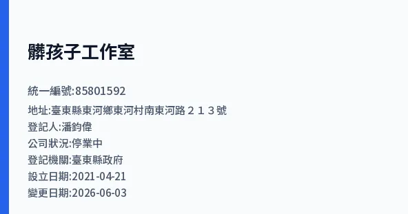 髒孩子工作室的照片-統編 85801592(臺東縣) 公司登記資料與營業項目詳細圖表