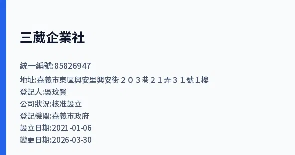 三葳企業社的照片-統編 85826947(嘉義市) 公司登記資料與營業項目詳細圖表