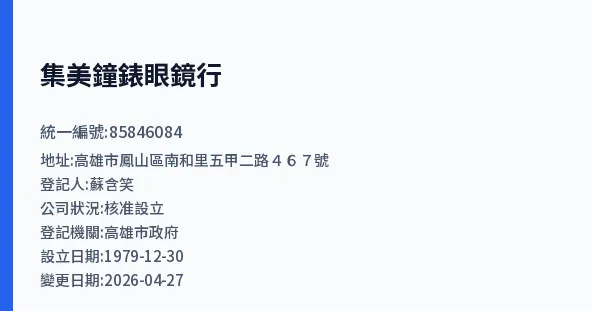集美鐘錶眼鏡行的照片-統編 85846084(高雄市) 公司登記資料與營業項目詳細圖表