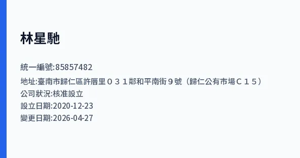 林星馳的照片-統編 85857482(臺南市) 公司登記資料與營業項目詳細圖表