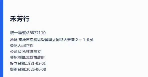 禾芳行的照片-統編 85872110(高雄市) 公司登記資料與營業項目詳細圖表