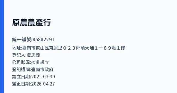 原農農產行的照片-統編 85882291(臺南市) 公司登記資料與營業項目詳細圖表