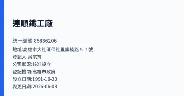 連順鐵工廠的照片-統編 85886206(高雄市) 公司登記資料與營業項目詳細圖表