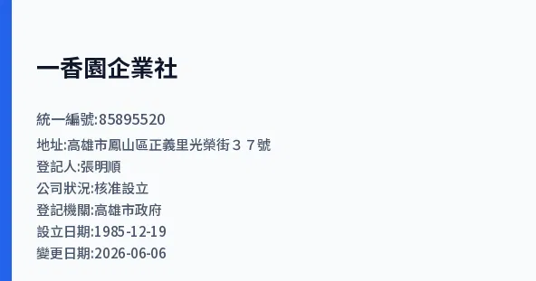 一香園企業社的照片-統編 85895520(高雄市) 公司登記資料與營業項目詳細圖表