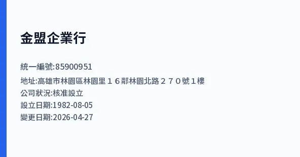 金盟企業行的照片-統編 85900951(高雄市) 公司登記資料與營業項目詳細圖表
