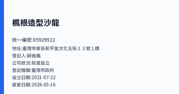 楓根造型沙龍的照片-統編 85929922(臺南市) 公司登記資料與營業項目詳細圖表