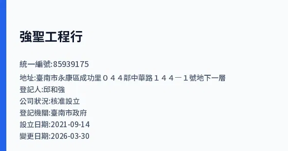 強聖工程行的照片-統編 85939175(臺南市) 公司登記資料與營業項目詳細圖表